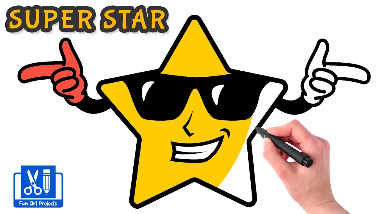 How to Draw Super Star with SUNGLASSES ⭐🌟😎 - Step by Step Simple Easy ...