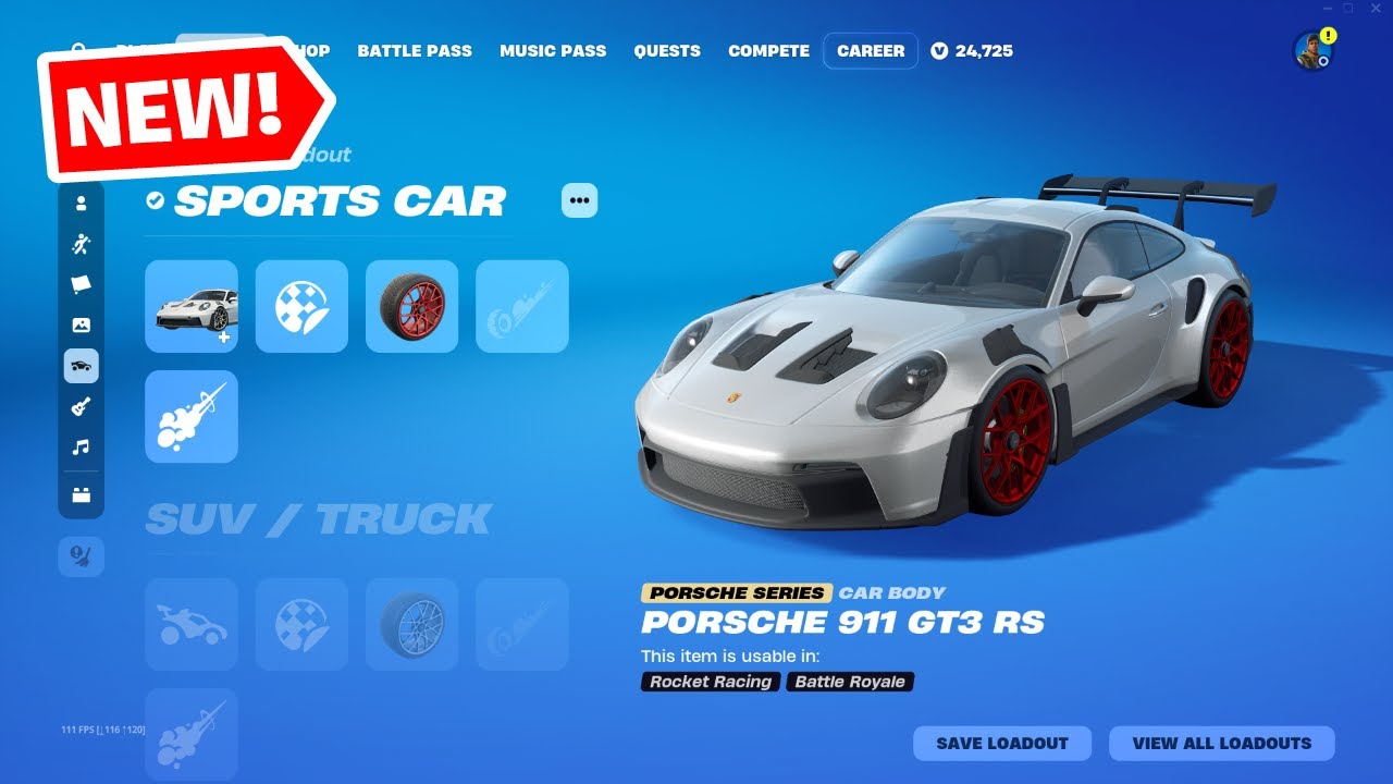 Fortnite NEW Porsche 911 GT3 RS Cosmetics (Car Body, Decals and Wheel ...