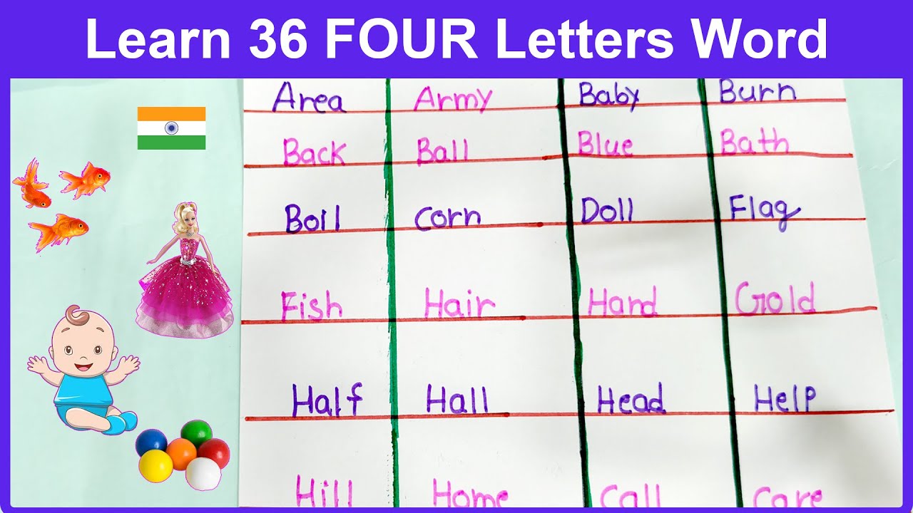 36 Four Letter Words || Phonics For Kids || Phonics Lessons ...