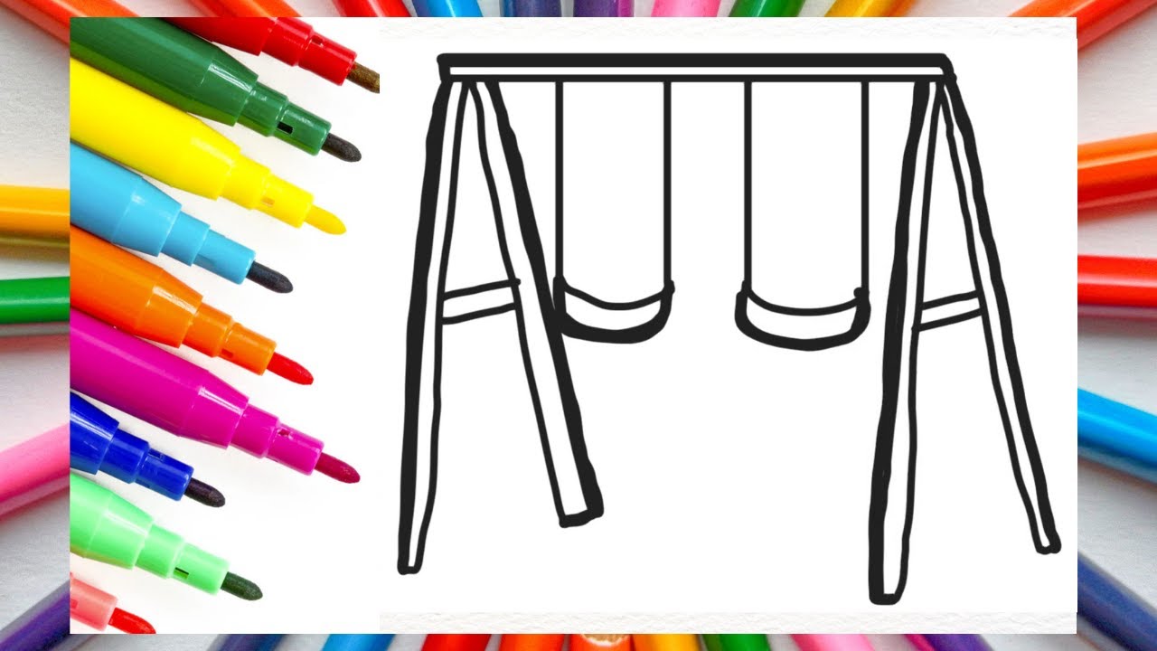 Kids Playing Swing Drawing for Kids: Painting & Colouring Made Fun! 🎨 ...