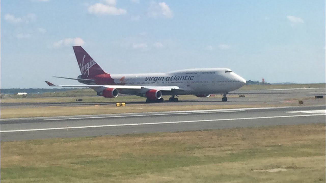 Virgin Atlantic 747-400 landing and taxi At Boston Logan airport - YouTube