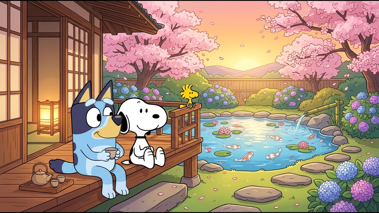 Snoopy & Bluey Springtime Zen Garden 🌸 Soft Jazz Lofi for Study ...