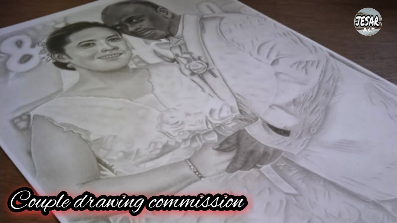 How I draw Couple Commission Portrait/Couple Drawing Commission/ jesar art - YouTube