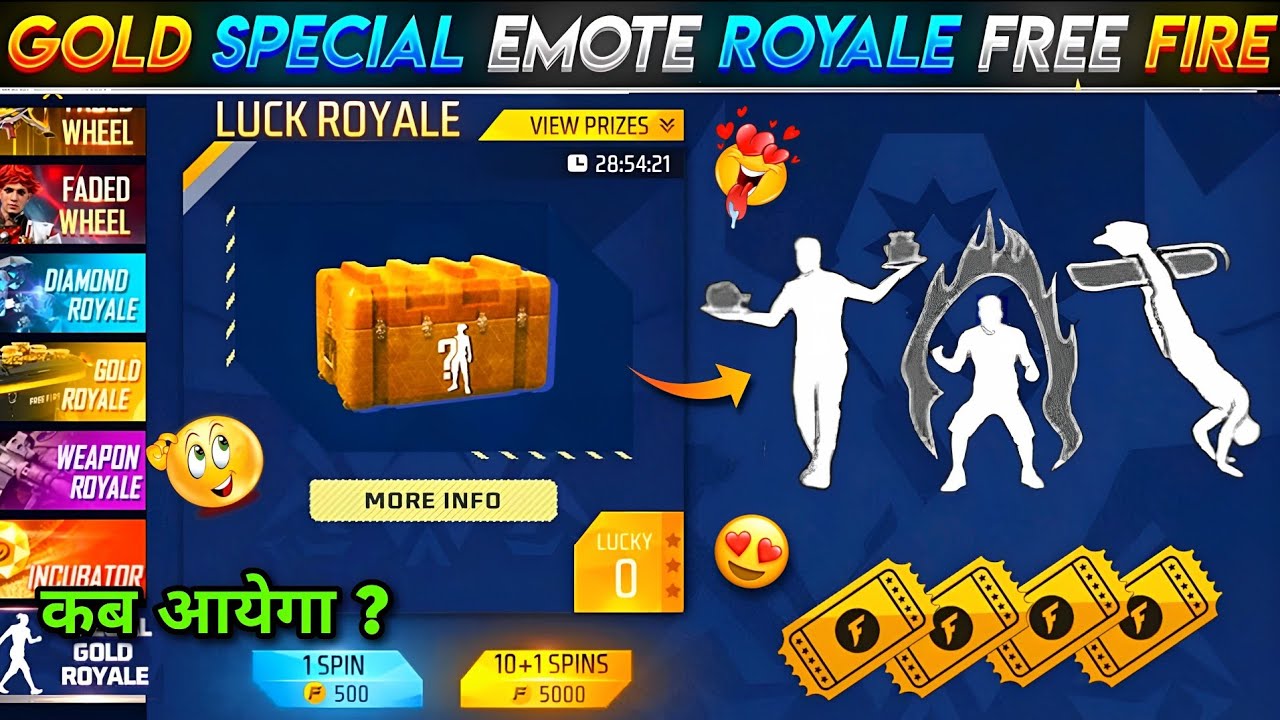GOLD EMOTE ROYALE FREE FIRE 😍 | OB40 UPDATE | SPECIAL GOLD ROYALE FREE ...