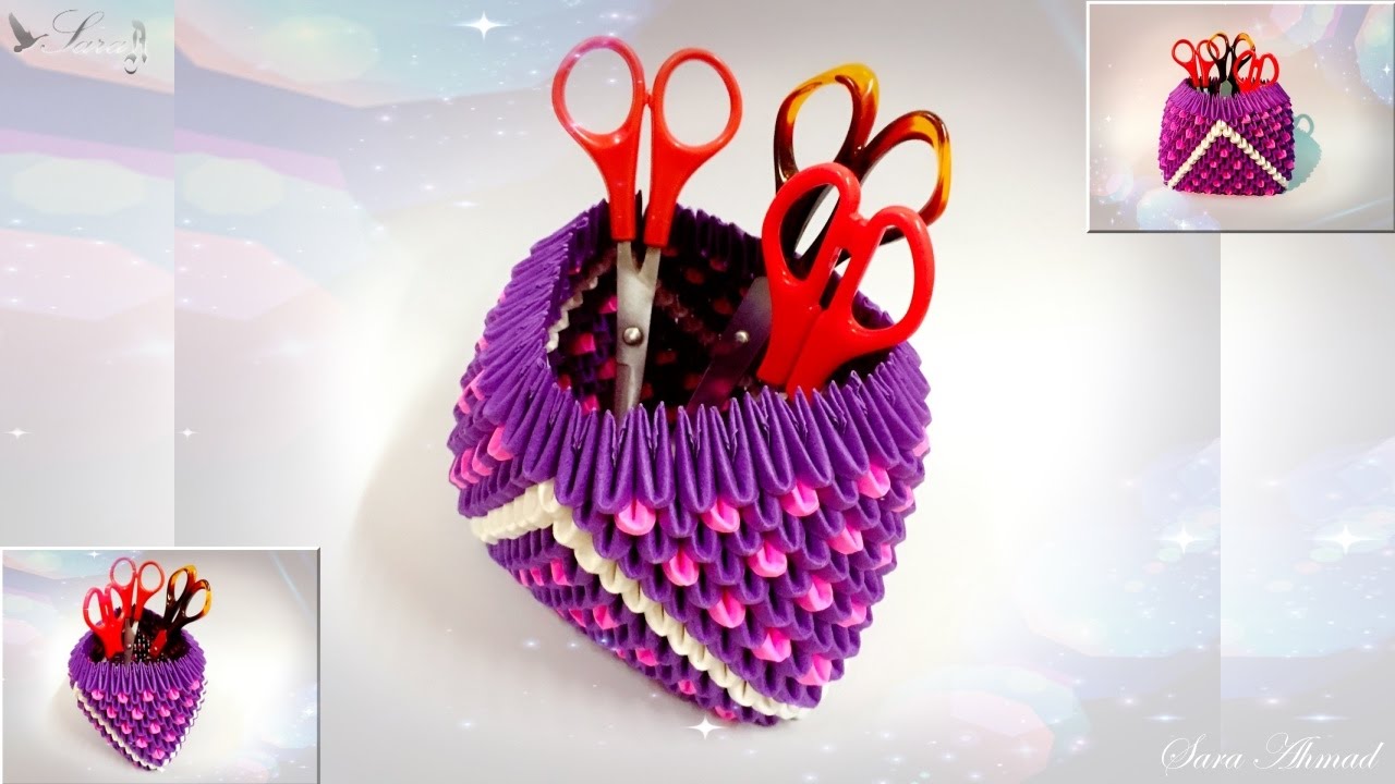 How to make 3d origami pen holder 23 - YouTube