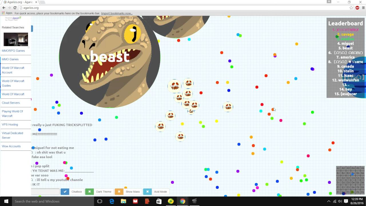 First recorded game of Agario W/ Boosted cells - YouTube