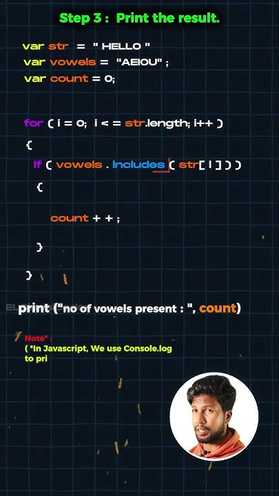 Count vowels in a string #javascript #ipl #frontendcourse - YouTube