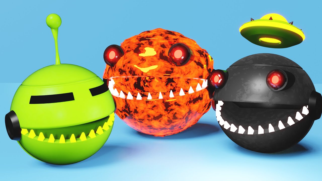 Monster Lava Pacman and Black Pacman VS Alien Pacman Animation - YouTube