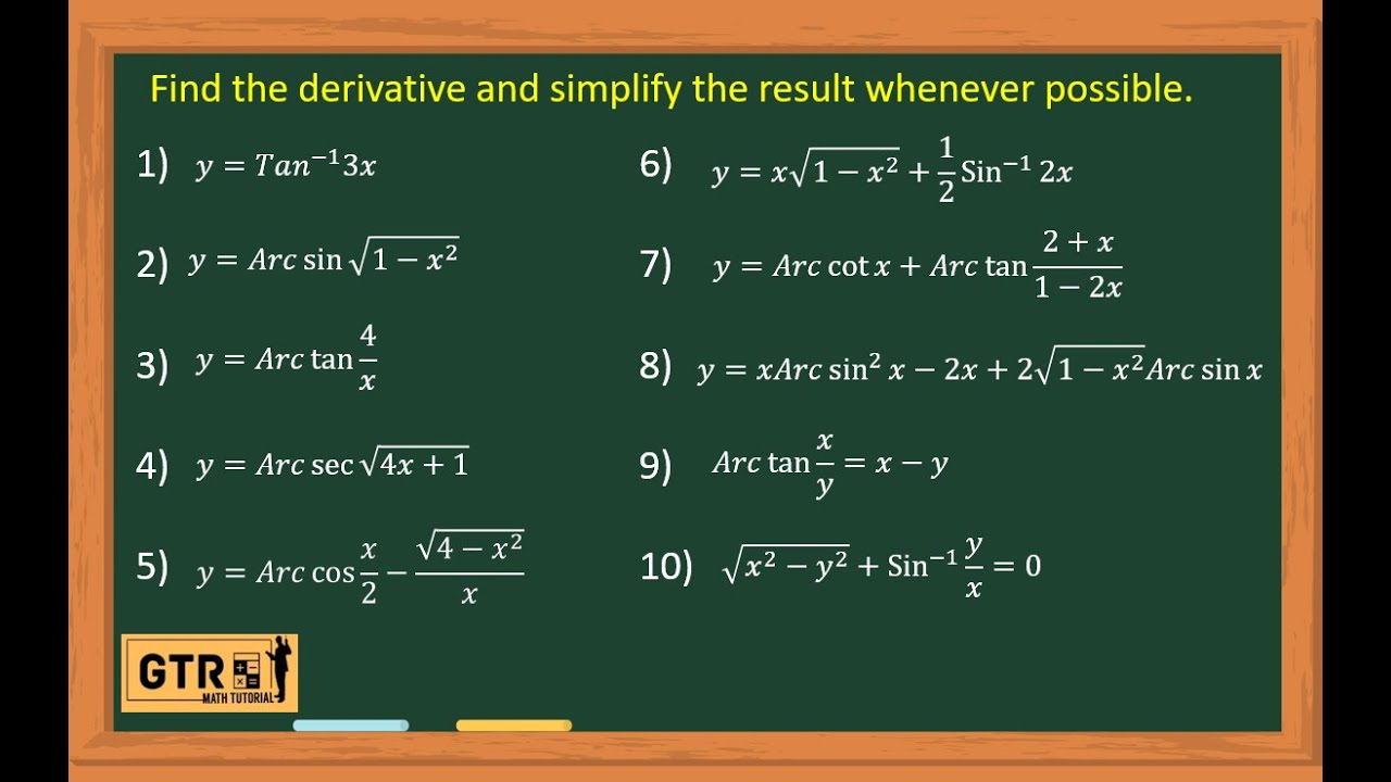Derivative Of Inverse Trigonometric Function Youtube