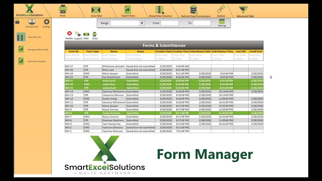 Excel-based Form Manager by SmartExcelSolutions - YouTube