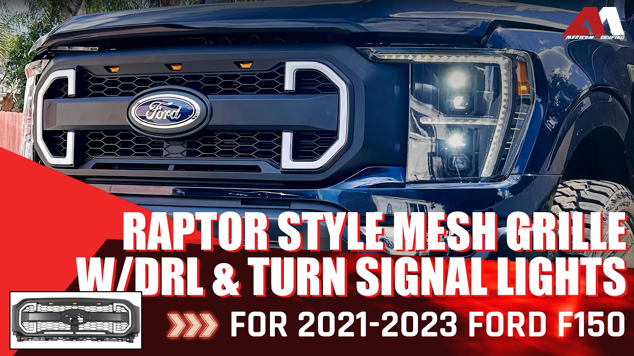 American Modified Raptor Style Mesh Grille W/DRL & Turn Signal Lights ...
