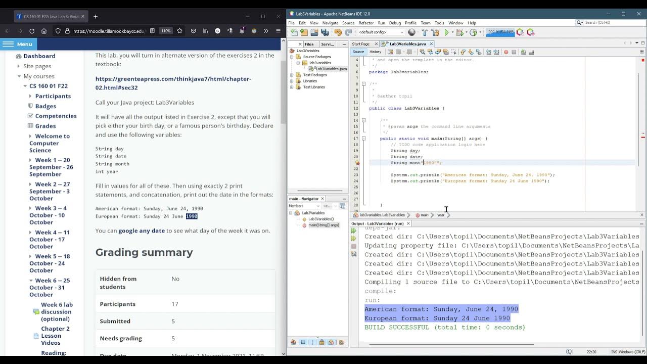 Cs 160 Java Lab 3 Variables Youtube