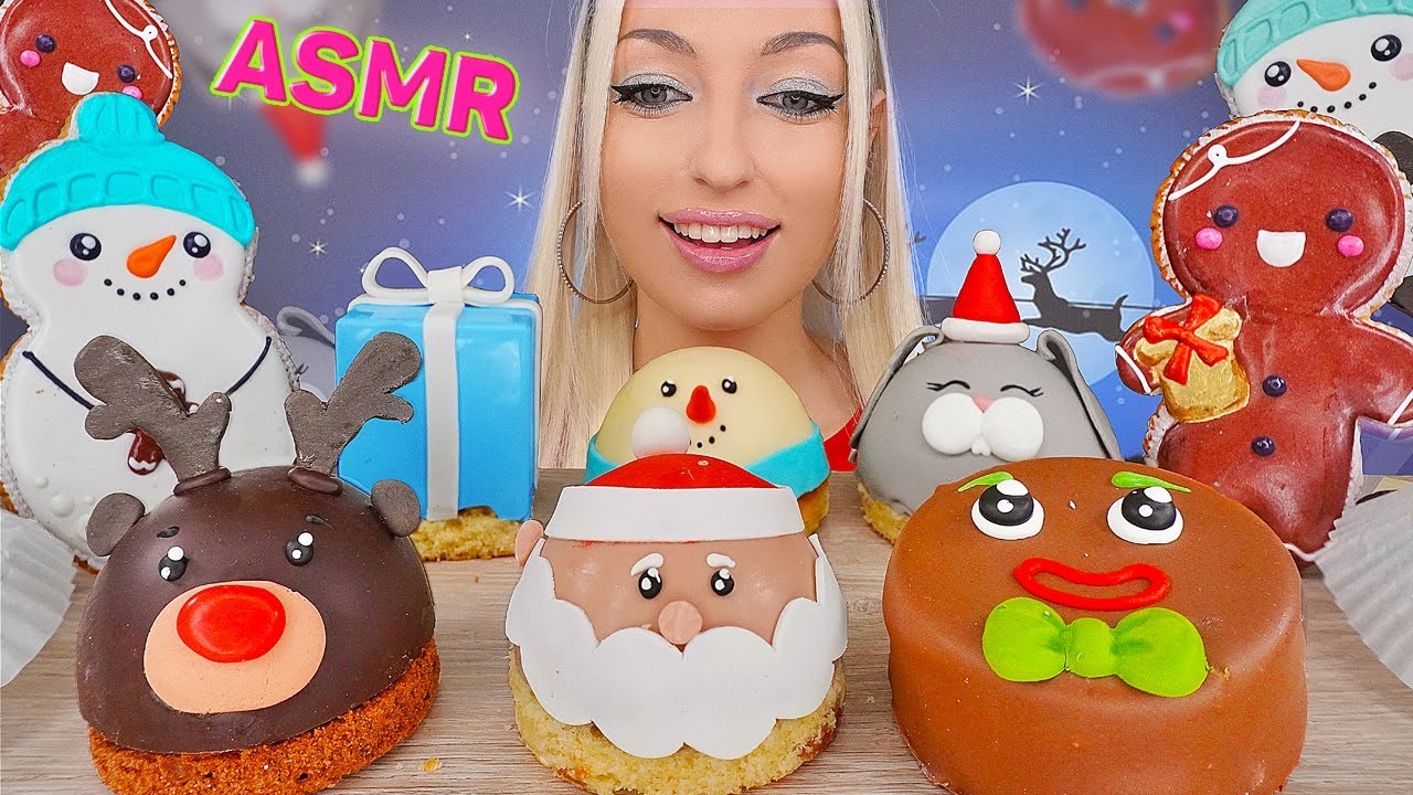 ASMR EATING CHOCOLATE DESSERT, CHRISTMAS SWEETS, CAKE GINGERBREAD디저트 ...
