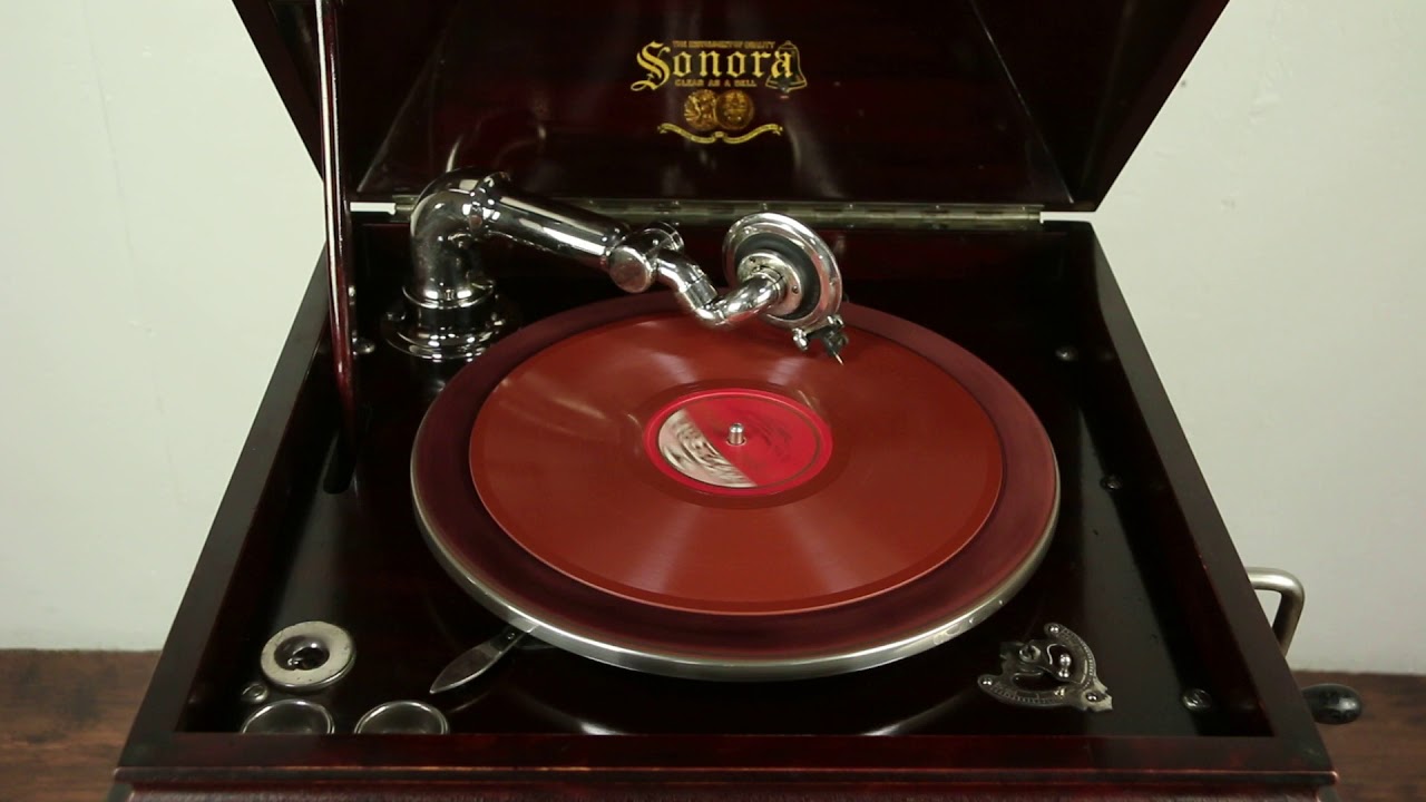 Sonora Signed Antique Mahogany Phonograph, Wind Up Player & Records ...