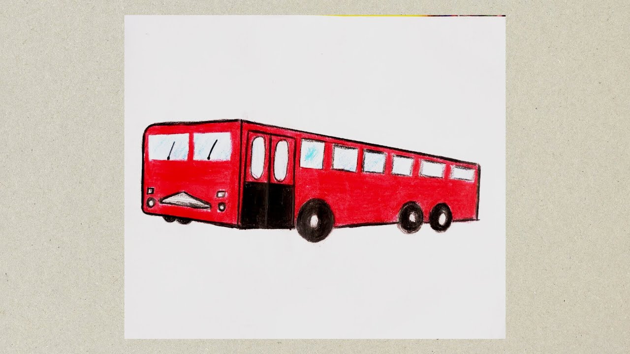 Bus drawing easy step by step | how to draw a bus | Red bus drawing by ...