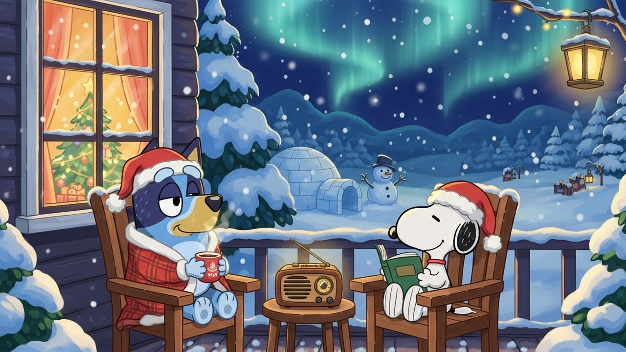 Snoopy & Bluey Northern Lights Jazz Lofi Cozy Winter Night Melodies For ...