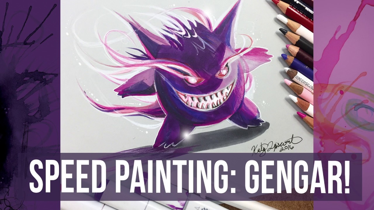 Pokemon Timelapse Drawing: GENGAR Marker, Pencil, Liquid Acrylic - YouTube
