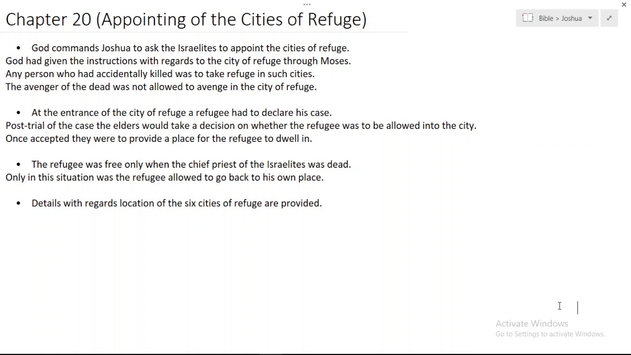 Joshua Chapter 20 (Appointing of the Cities of Refuge) - YouTube