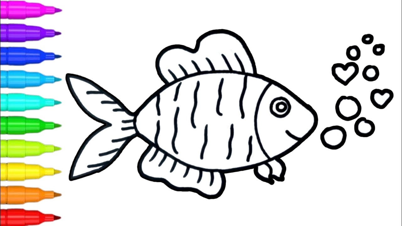 fish hand drawing & colouring, machli drawing, how to learn a fish ...