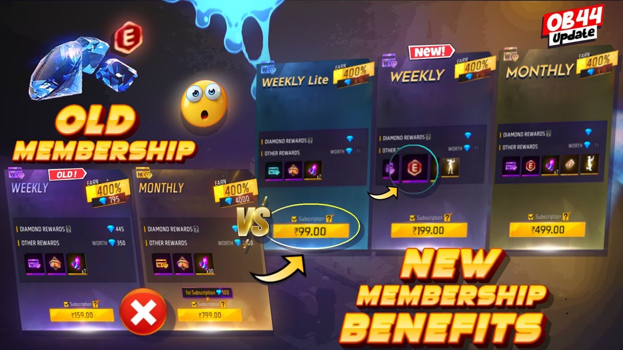 NEW MEMBERSHIP ALL BENEFITS OB44 UPDATE | FF NEW EVENT | FREEFIRE NEW ...