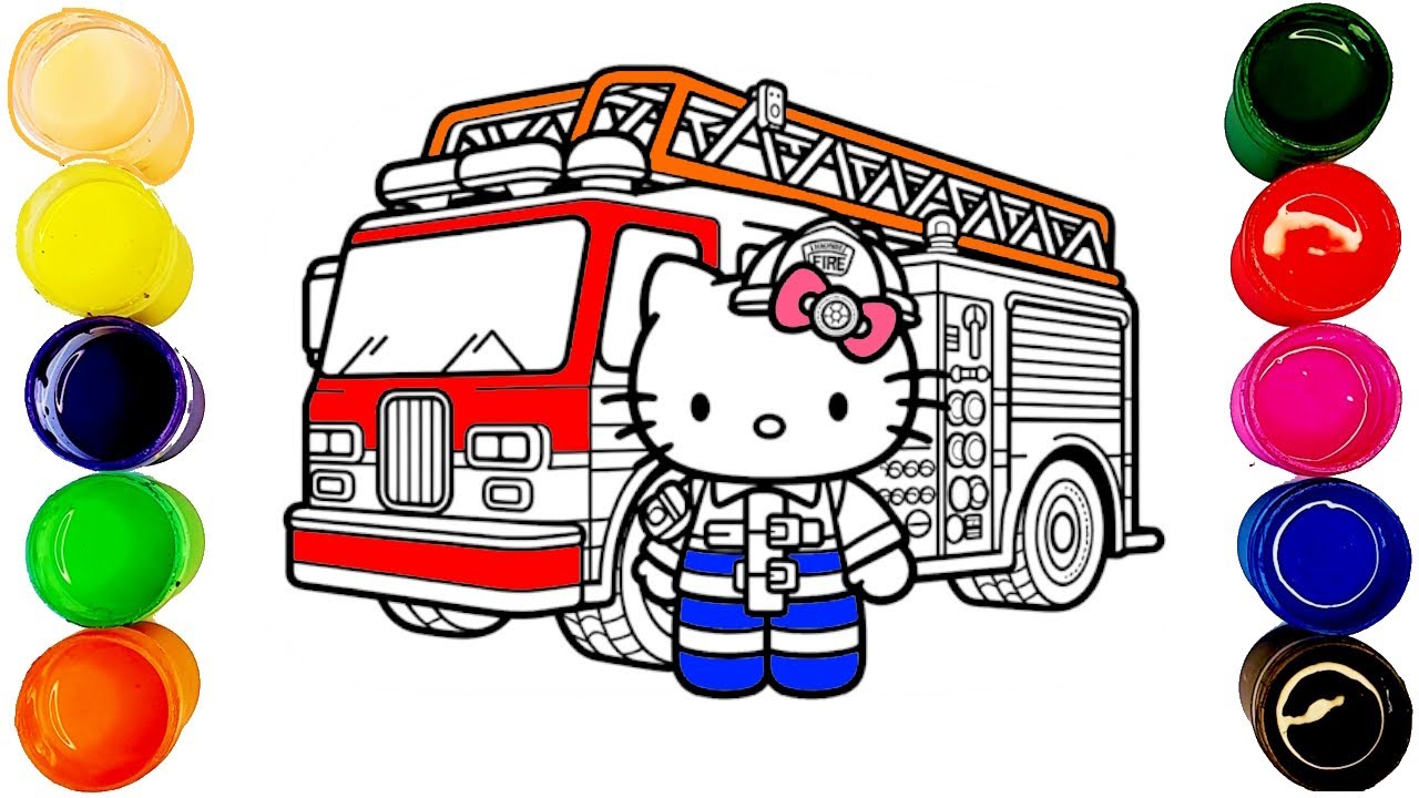 Hello Kitty Brave Firefighter, Coloring for Kids and Toddlers - YouTube