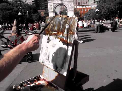 Carl Ortman painter, makes art magic in Washington Square Park - YouTube