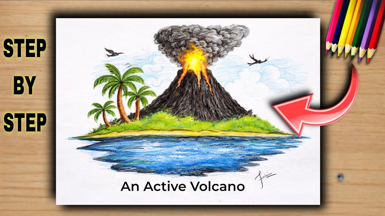 Volcano Drawing Hard With Pencil