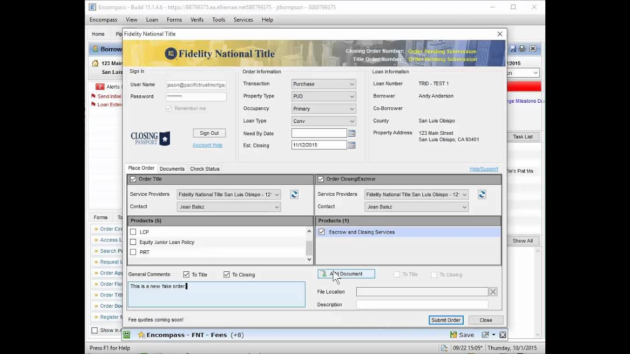 Encompass - How to Open a Title Order - YouTube