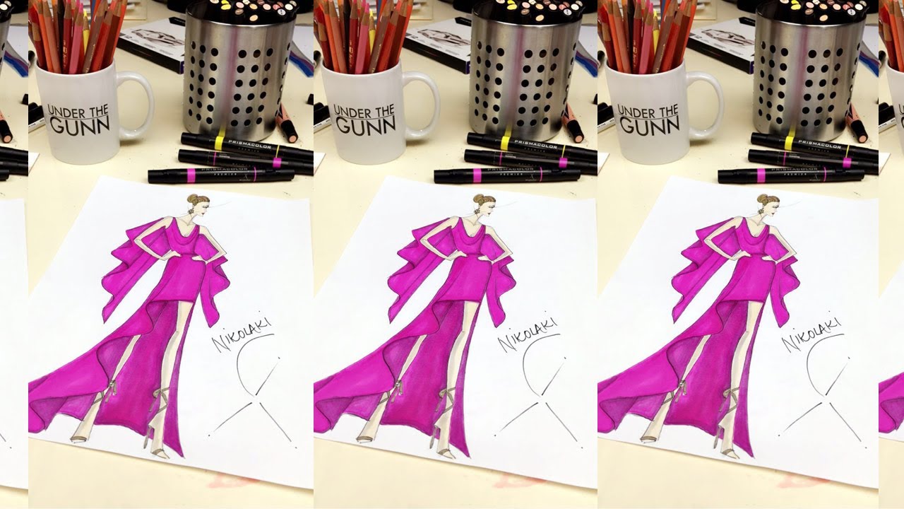 Ingredients of a Fashion Sketch: How to Draw a Batwing Gown - YouTube