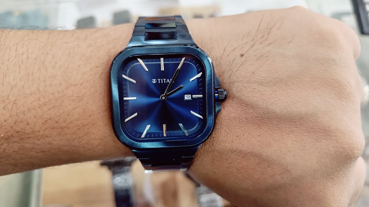 90176QM01 Titan Classique Slim Square Quartz Analog with Date Blue Dial ...