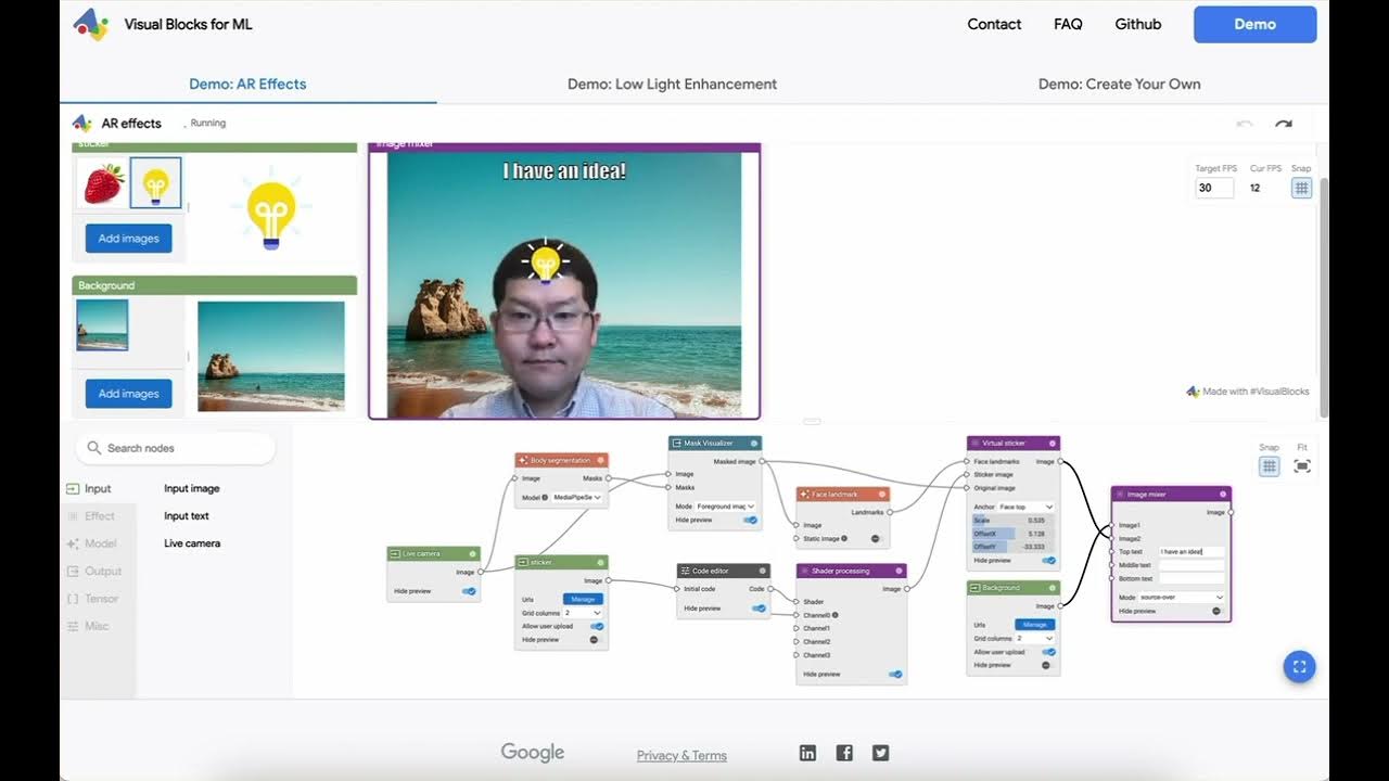 Googleさんの「Visual Blocks for ML」の公式デモ「AR Effects」を試してみた - YouTube