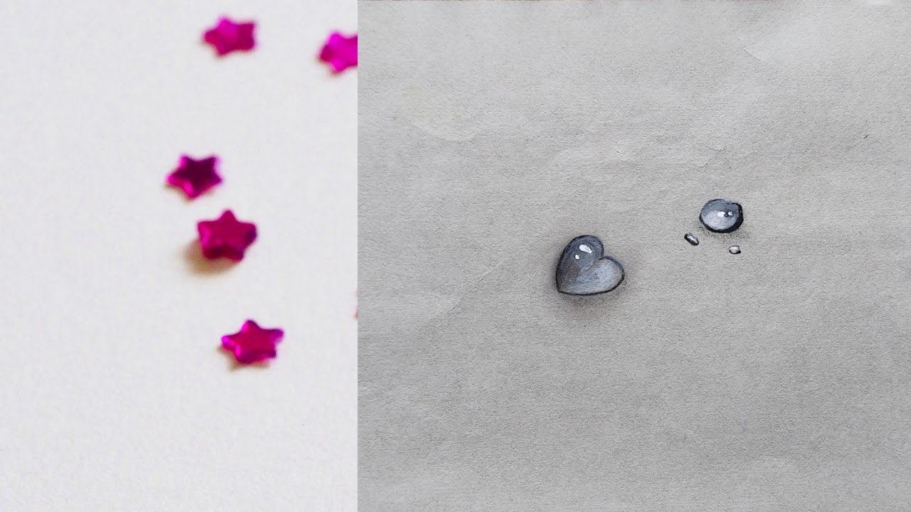 How to draw 3D water drop & water drop of heart shape (simple way ...