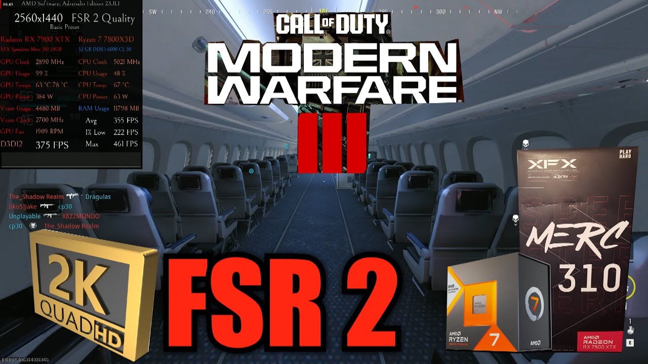 7900 XTX 🖥️ 7800X3D 🎮 Call of Duty Modern Warfare 3 @1440p FSR2 Quality ...