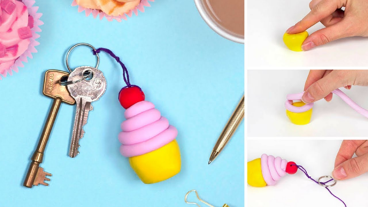 How to make a Cupcake Keyring from Fimo Clay - YouTube