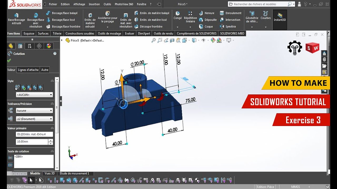 Solidworks tutorial for beginners : Exercise 3 - YouTube