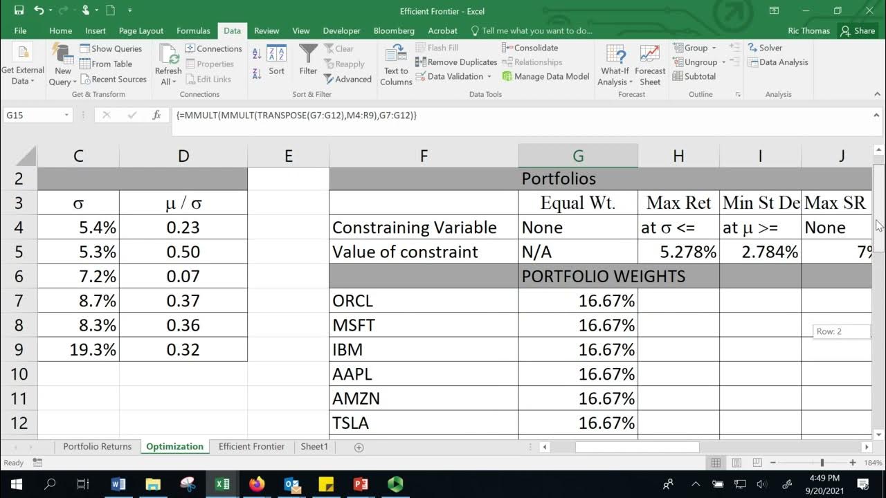 Portfolio Optimization in Excel Using Solver - YouTube