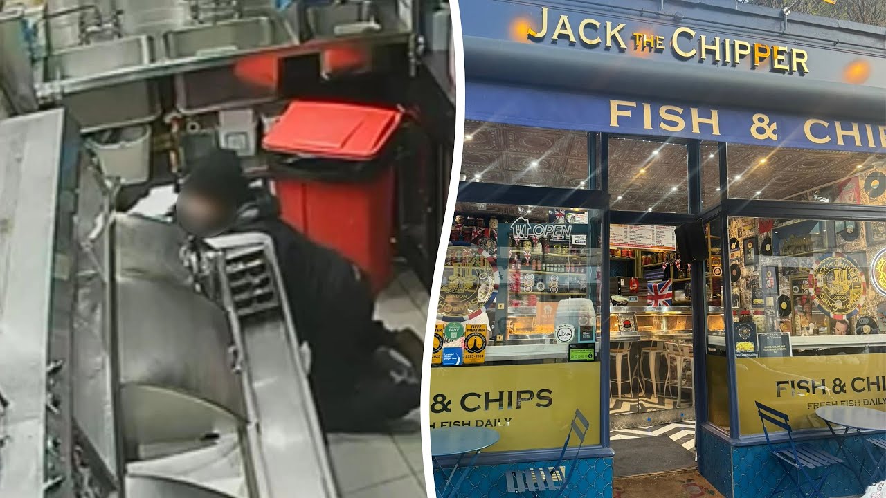 Thief batters down fish and chip shop door - to steal 10ps | SWNS - YouTube