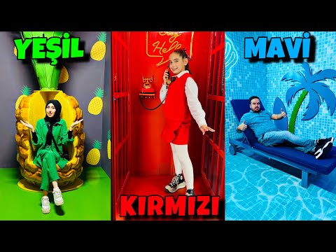 TÜM GÜN KIRMIZI MAVİ YEŞİL TEK RENK CHALLENGE !! KENDİ RENGİNDE ODALARI BUL !!
