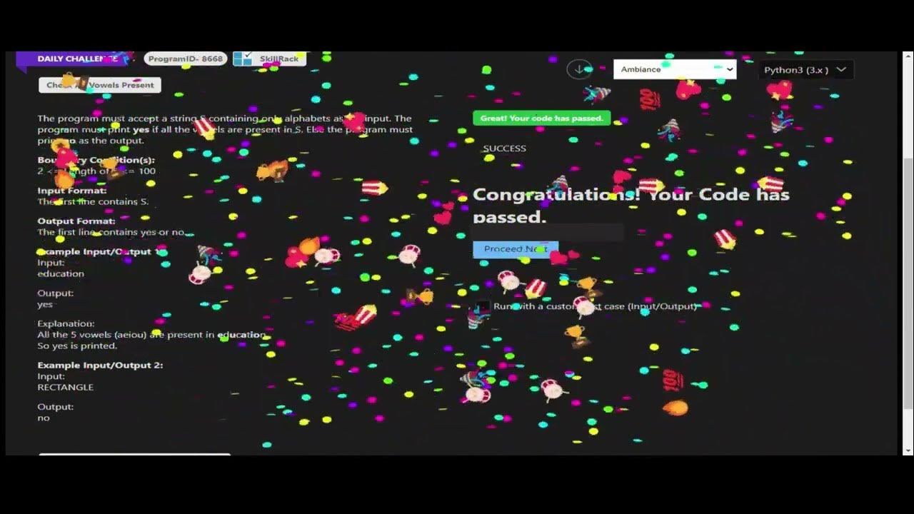 Todays SkillRack-Daily Challenge - Check All Vowels Present (Program Id: 8668) 18/4/2023 - YouTube