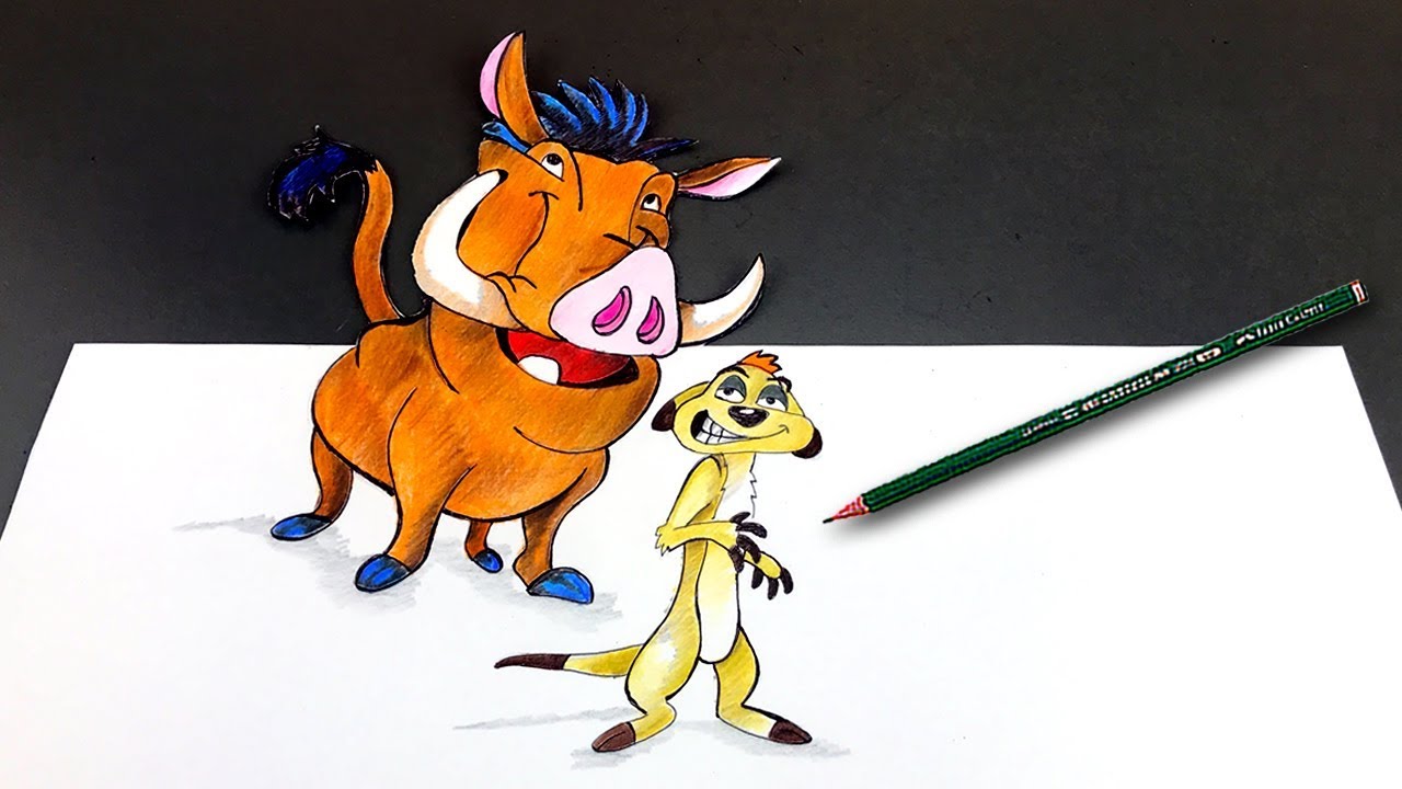 Como Dibujar Timón y Pumba en 3D | El Rey León | Videos para Niños ...