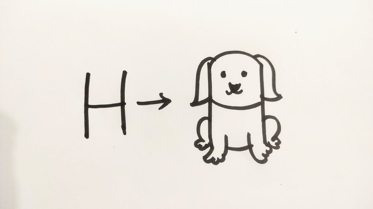 Dog drawing from letter H | Easy dog drawing | dog drawing for kids ...