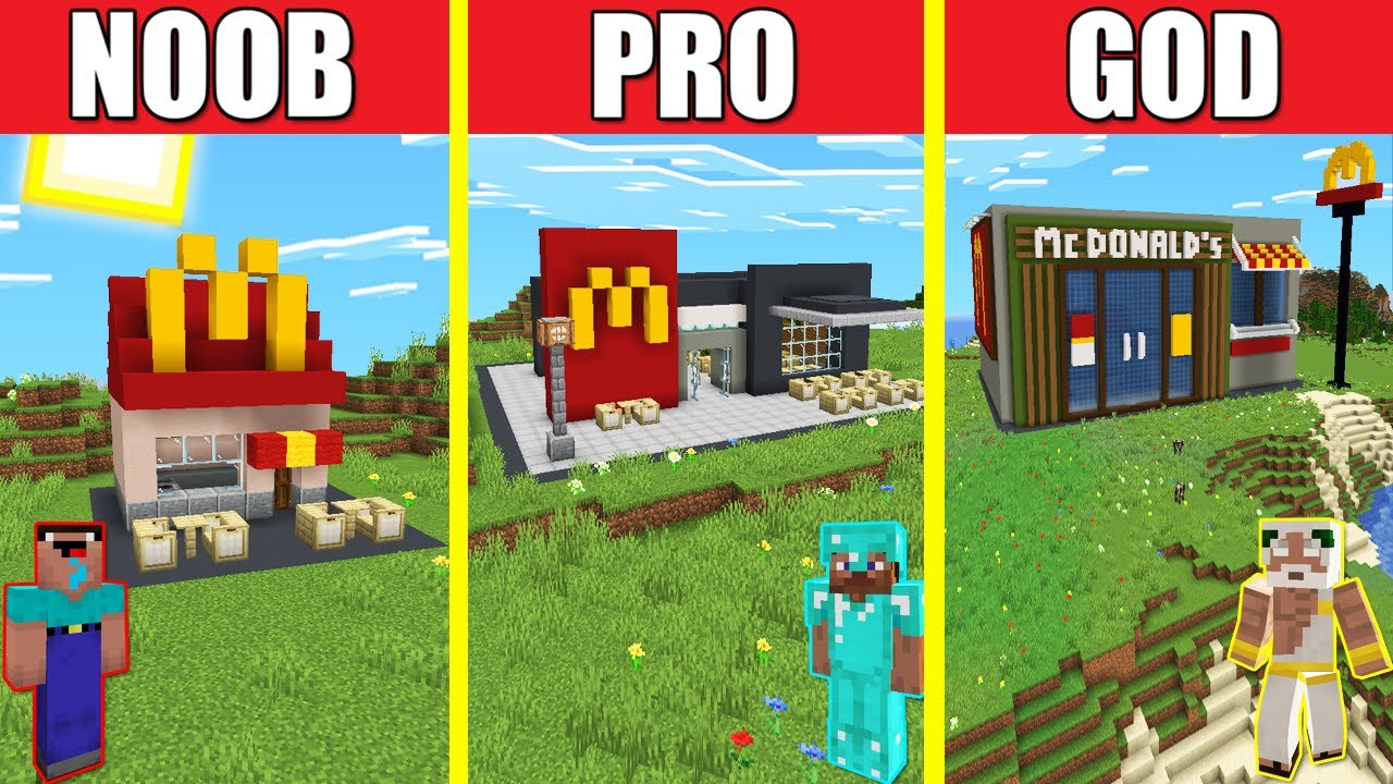 Minecraft Battle: MCDONALDS BUILD CHALLENGE - NOOB vs PRO vs HACKER vs ...
