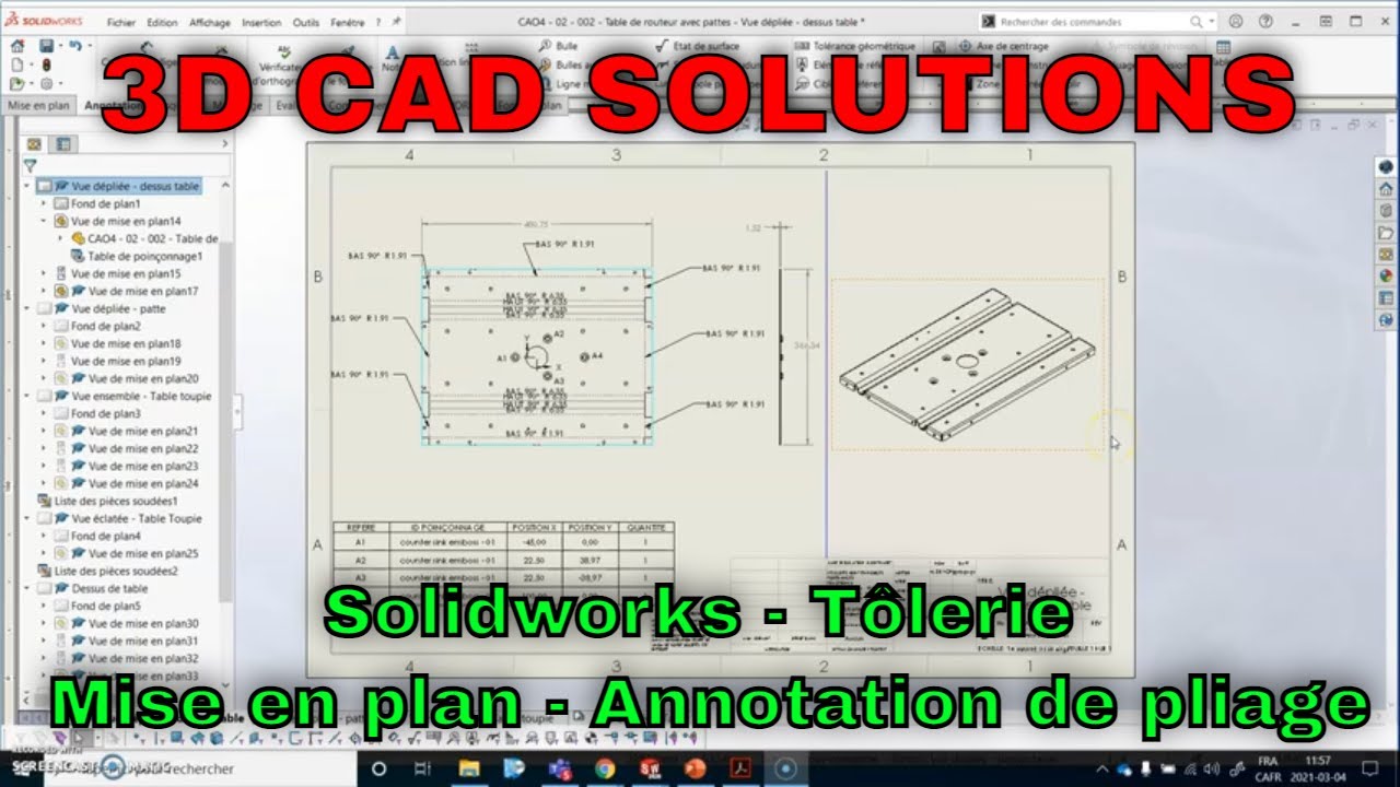 Solidworks - Tôlerie - Mise en plan - Annotation de pliage - YouTube