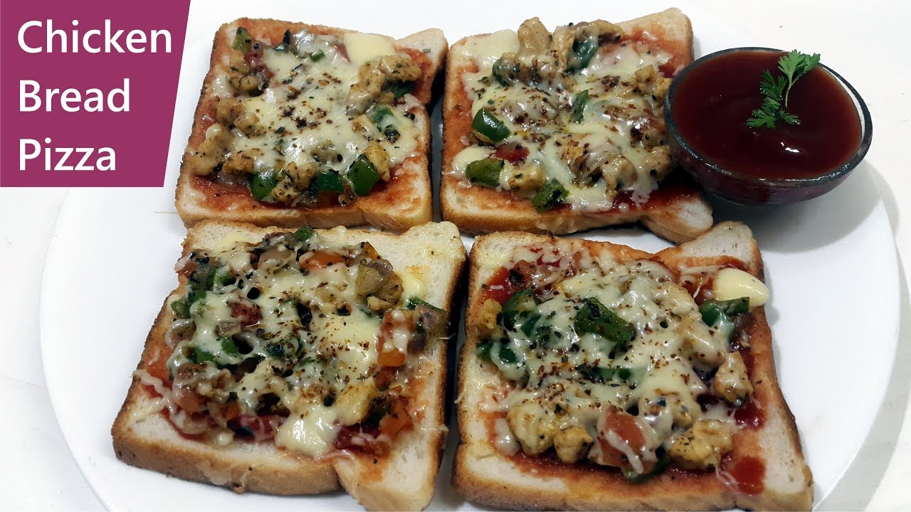 5-मिनट मैं तवा चिकन ब्रेड पिज्जा बनाने की विधि | Chicken bread pizza ...