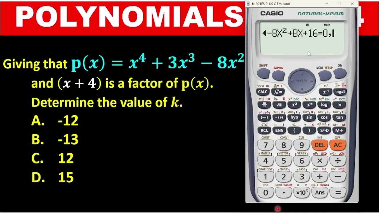 CASIO CALCULATOR TECHNIQUES TO FIND THE UNKNOWN VALUES OF POLYNOMIALS PART 2 FOR WASSCE , JAMB ...