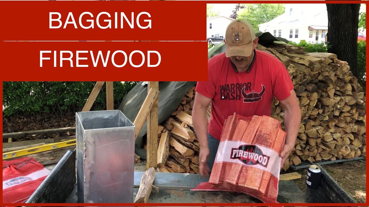 Filling firewood bags for the roadside stand!!! - YouTube