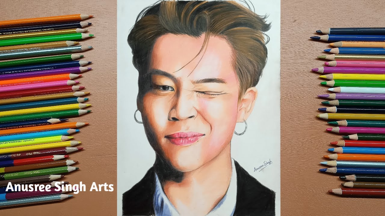 Drawing BTS : Jimin. BTS jimin drawing using colour pencils. Realistic ...