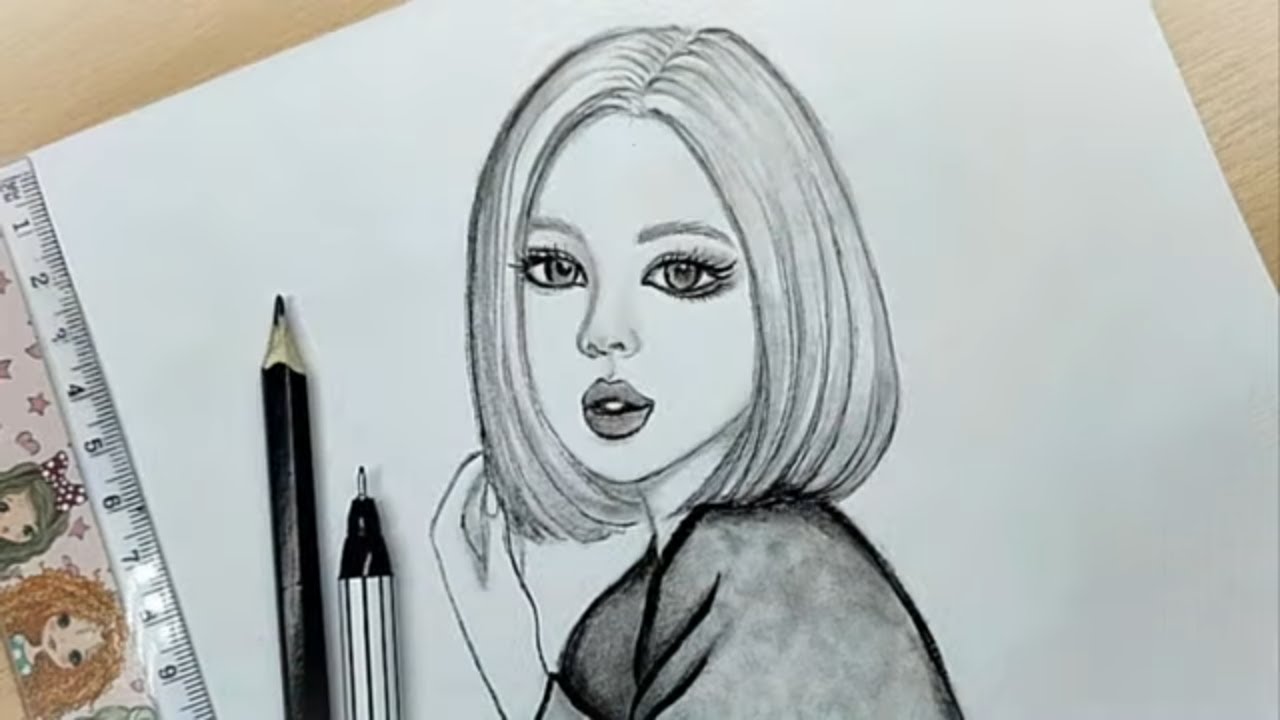 How to draw a girl with short hair -girl drawing step by step || pencil ...