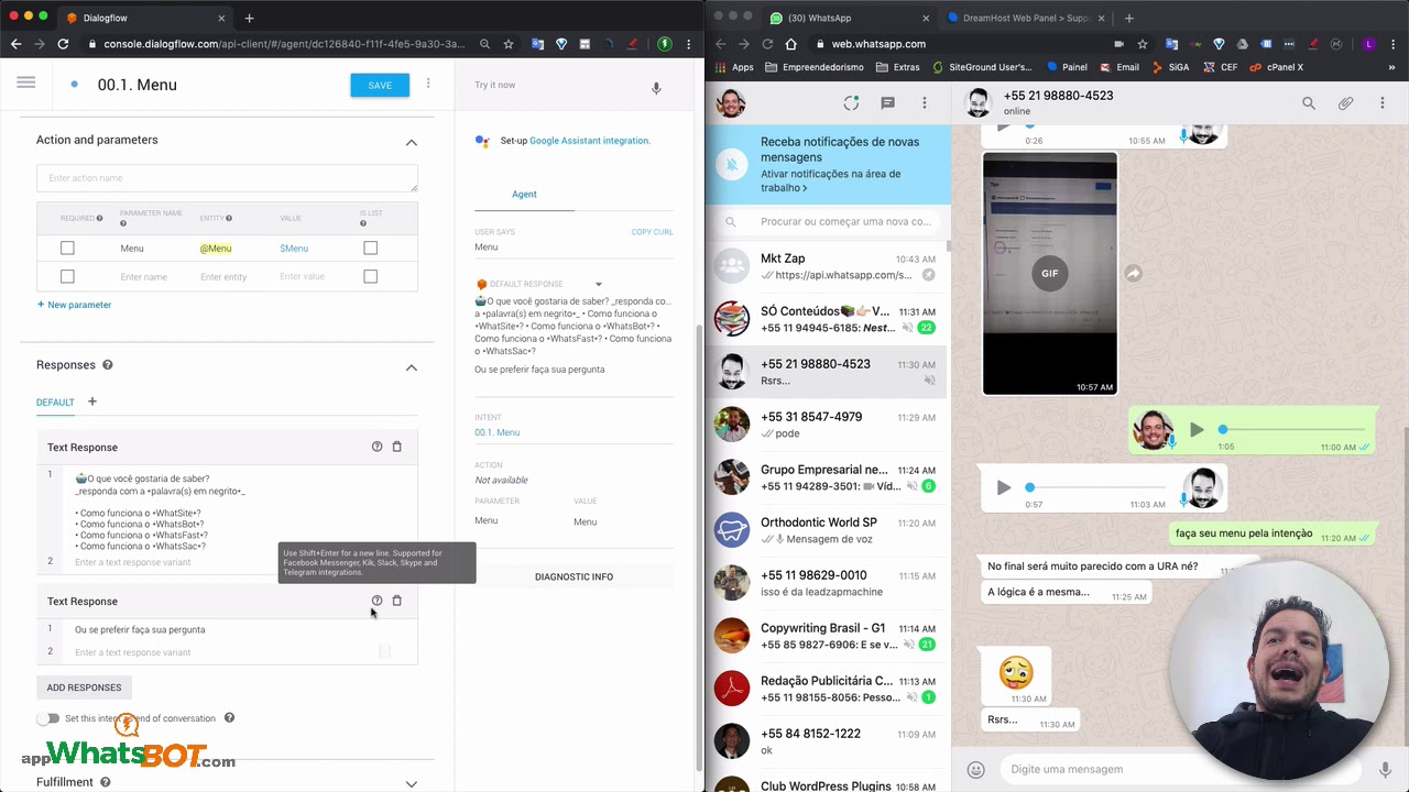 DialogFlow WhatsApp ChatBot 🎓Criando um Menu no Dialogflow - WhatsBot - YouTube