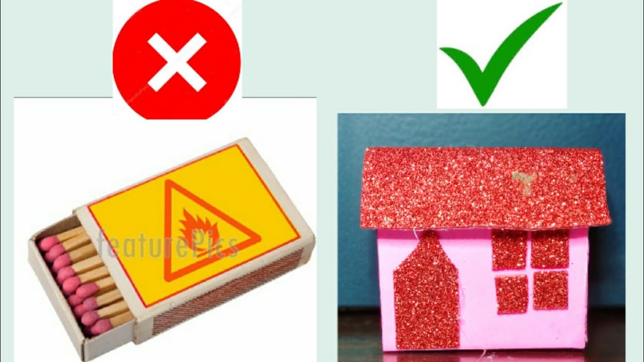 Make Small House from match box in 1 minute. DIY school projects. - YouTube